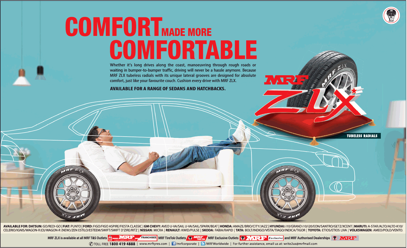 Mrf Zlx Tyres Comfort Made More Comfortable Ad - Advert Gallery