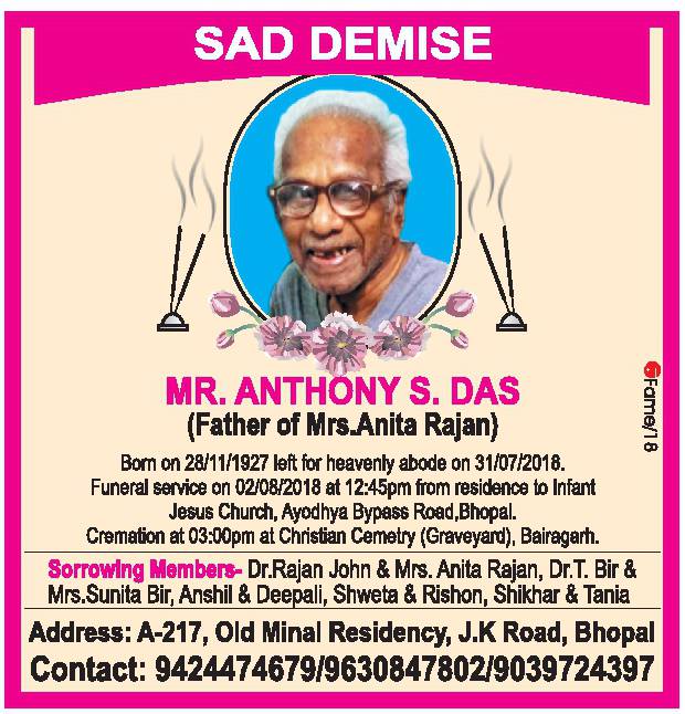 Sad Demise Mr Anthony S Das Ad - Advert Gallery
